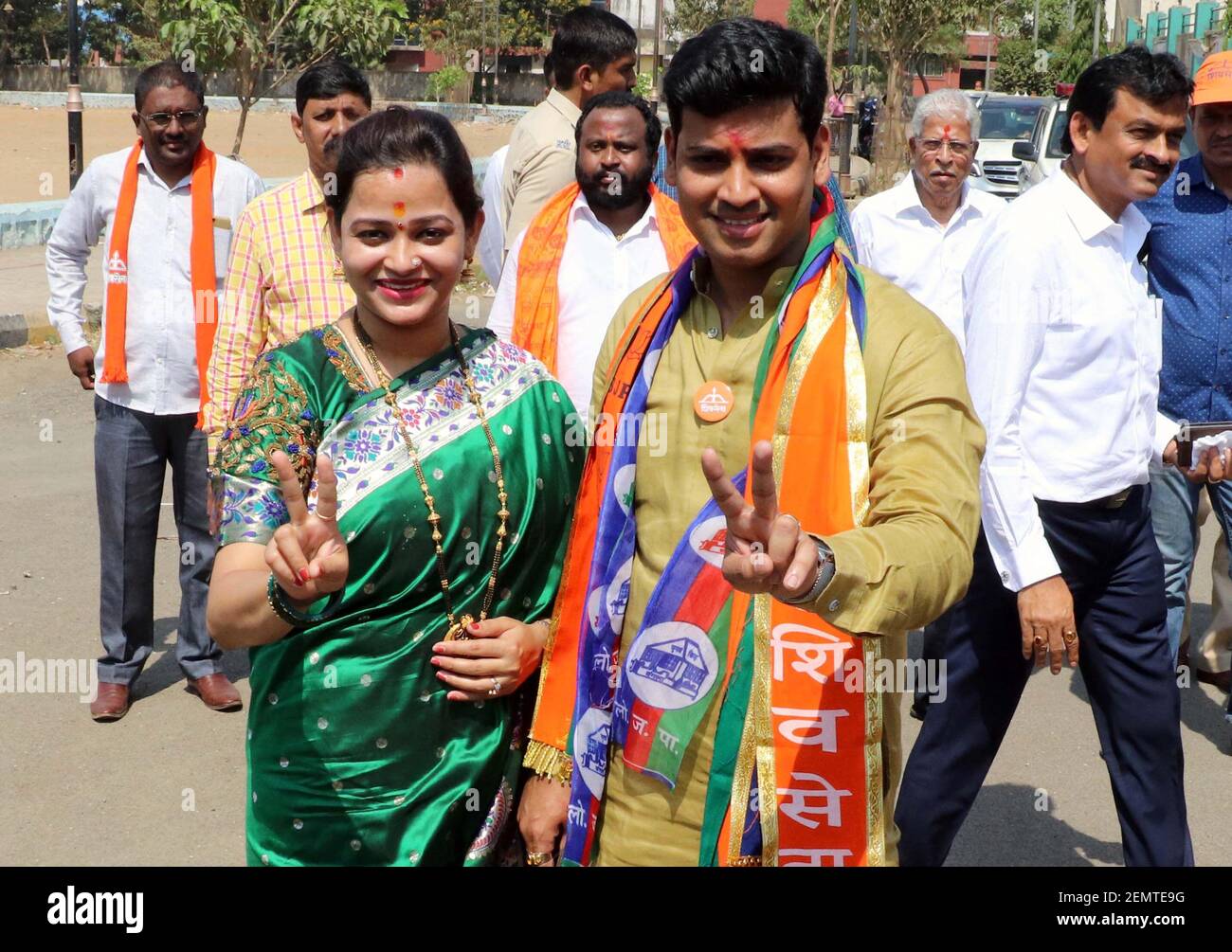 KALYAN, INDIA - APRIL 9: Shiv Sena candidate Shrikant Shinde with his ...