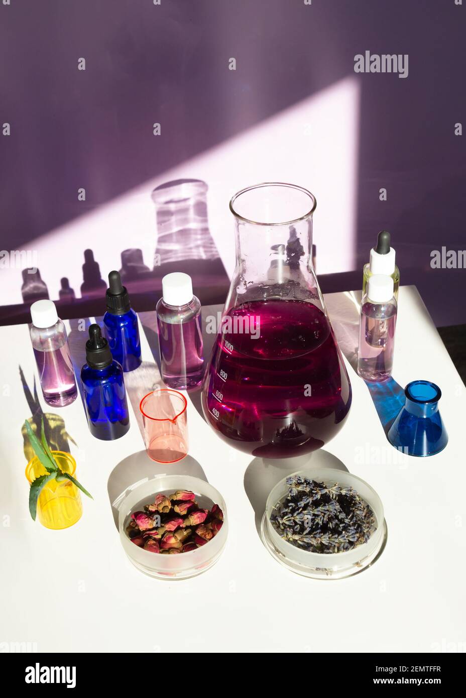 Abstract cosmetic or chemical laboratory. Laboratory equipment, flasks ...