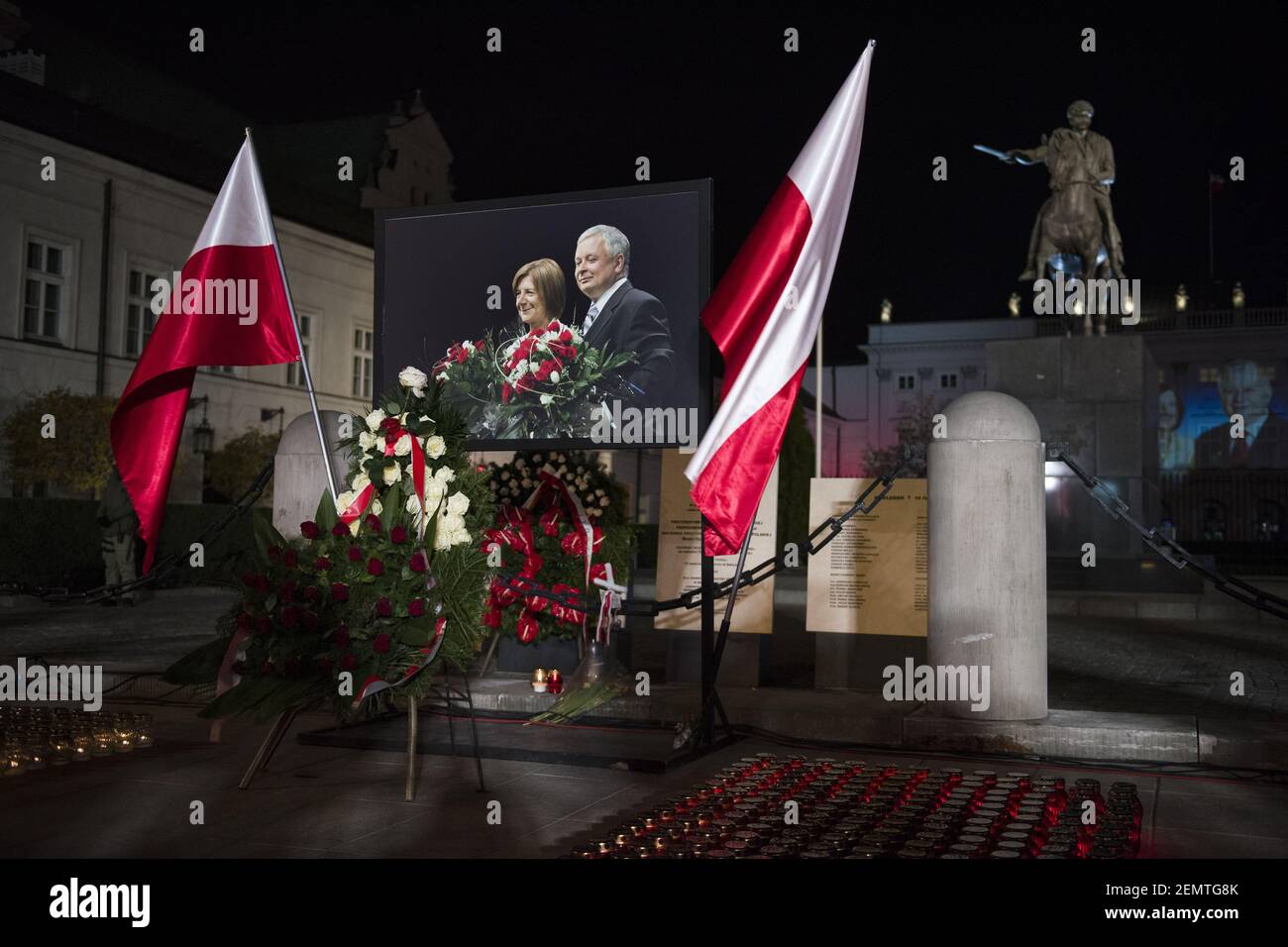 A big photography of president Lech Kaczynski and his wife Maria is ...
