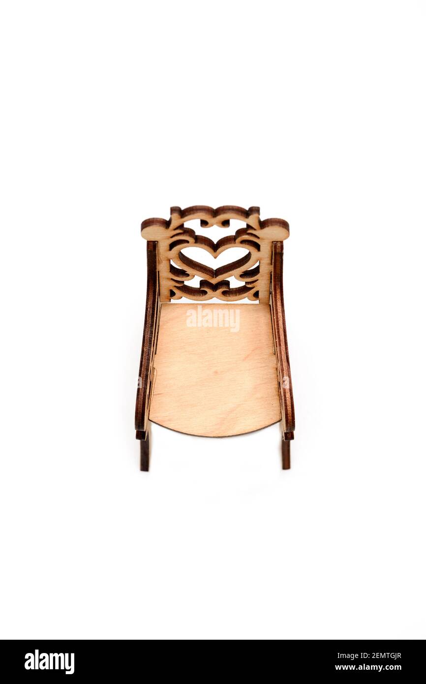 Chair with vintage pattern. Toy chair made of wood, top view. Tiny ...
