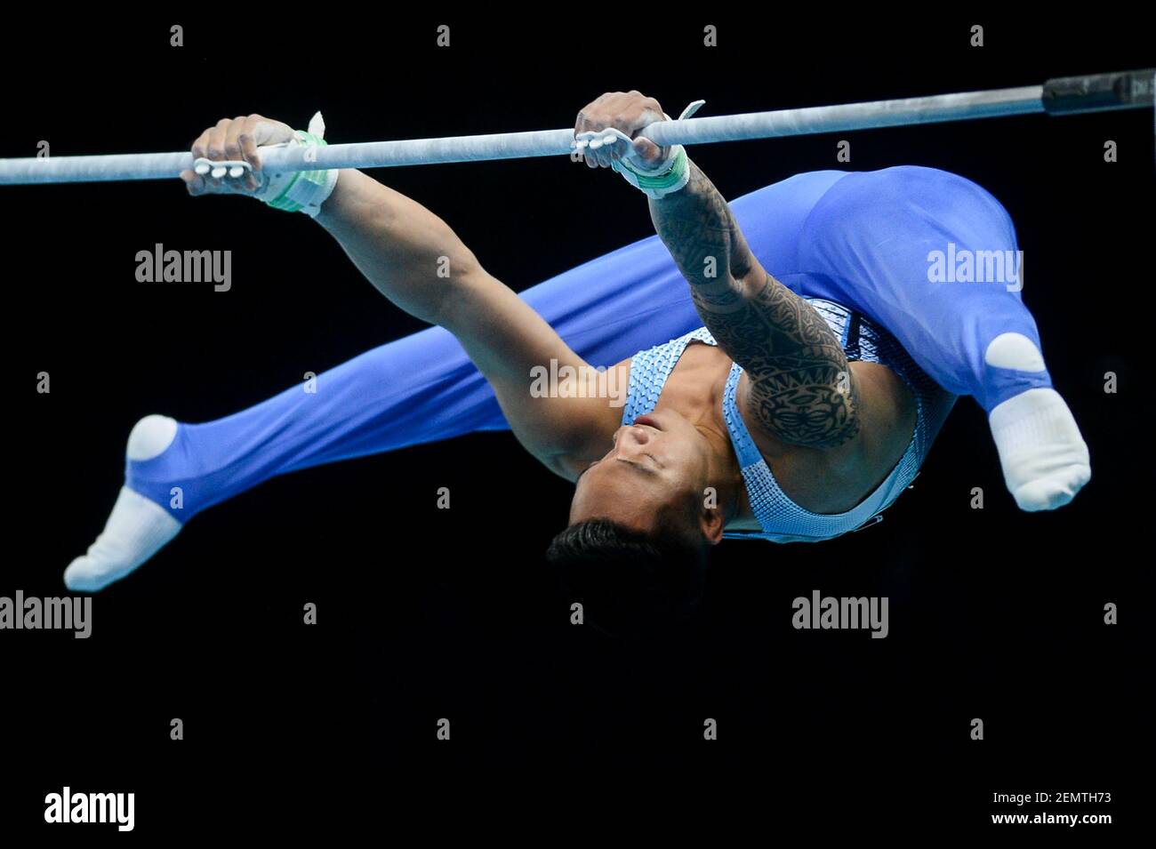 Marios Georgiou from Cyprus seen in action on the high bar during the ...