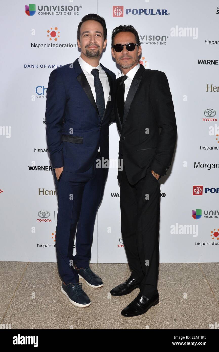 (L-R) Lin-Manuel Miranda and singer Marc Anthony attend the "Out of ...