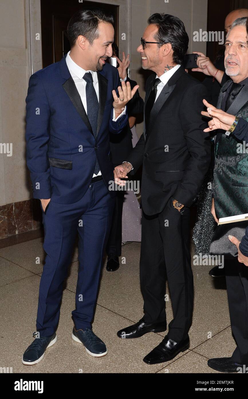 (L-R) Lin-Manuel Miranda and singer Marc Anthony attend the "Out of ...