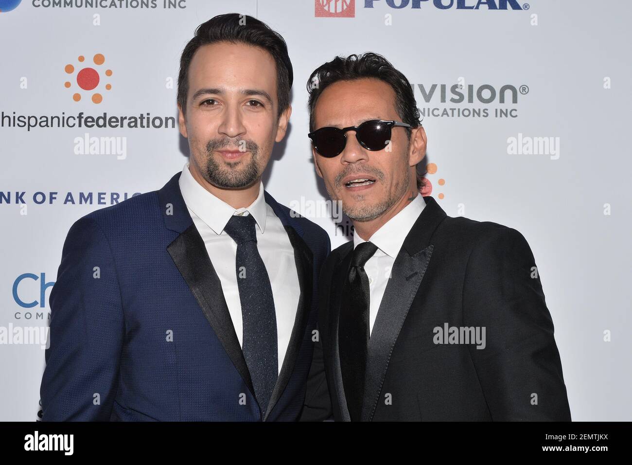 (L-R) Lin-Manuel Miranda and singer Marc Anthony attend the "Out of ...