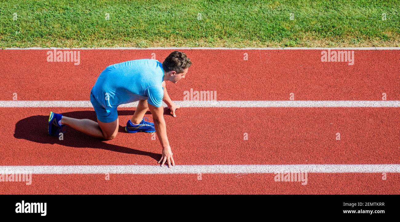 Beginning of new lifestyle habit. Runner ready to go. Athlete runner ...