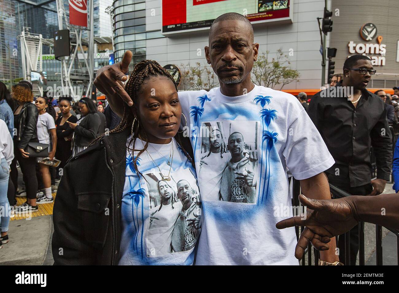 Fans of Nipsey Hussle at the memorial held at the Staples Center Arena ...