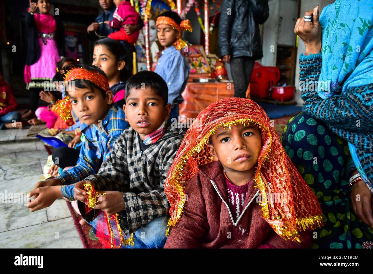 Children seen attending the rituals at a temple during the occasion ...