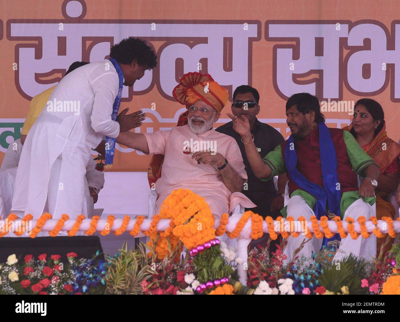 PUNE, INDIA - APRIL 12: Indian Prime Minister Narendra Modi with Rajya ...
