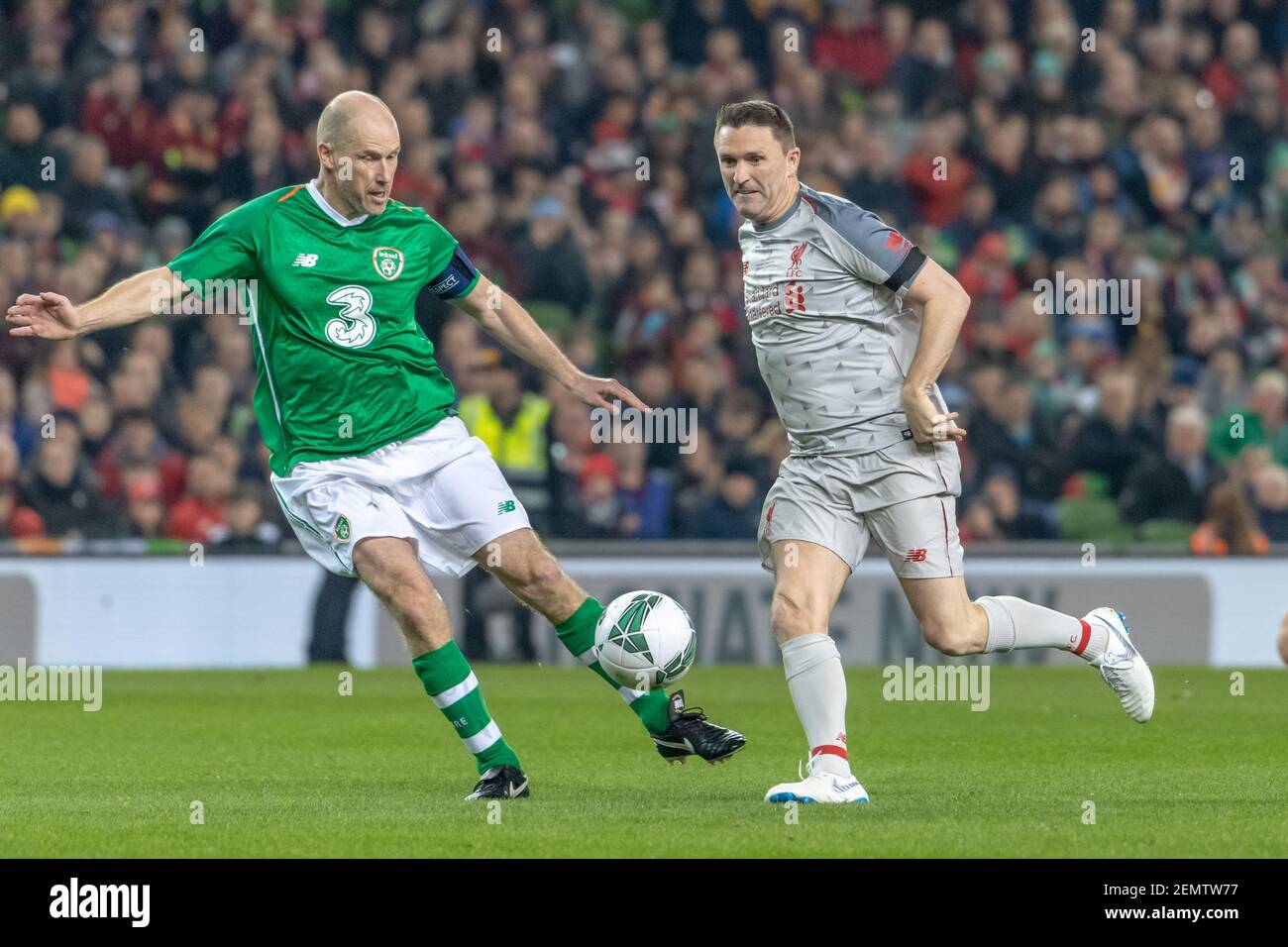 Kenny Cunningham and Robbie Keane seen in action during the Ireland Xi ...