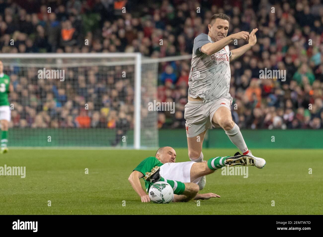 Kenny Cunningham and Robbie Keane seen in action during the Ireland Xi ...