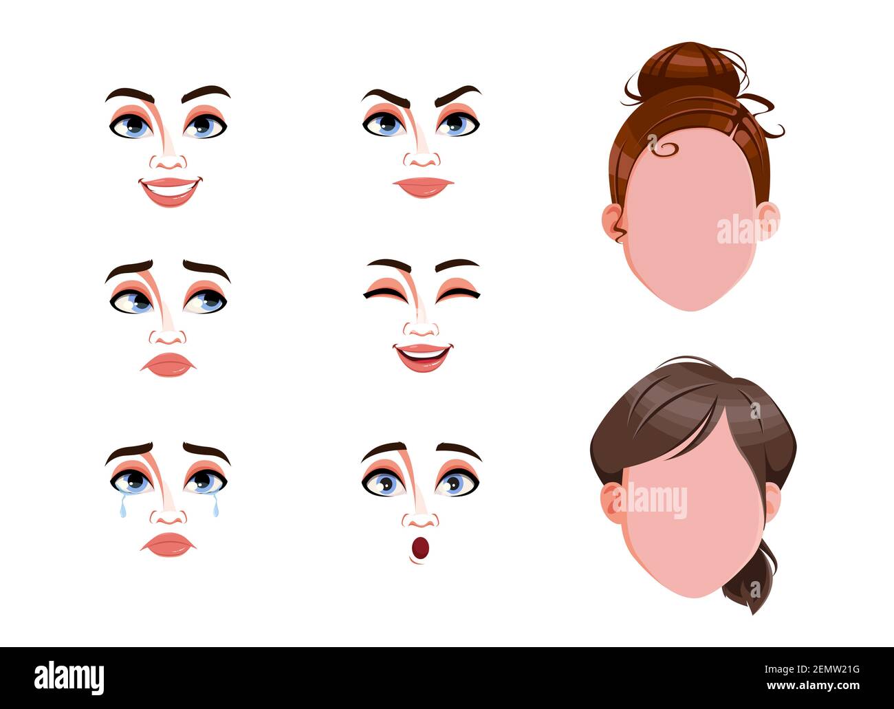 Different female emotions set. Blank faces and expressions of woman ...