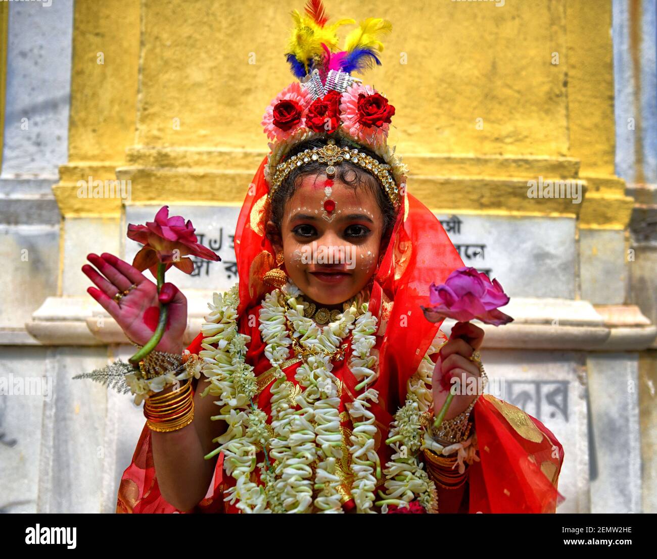 A young girl seen participating during the Kumari Puja at the adyapith ...
