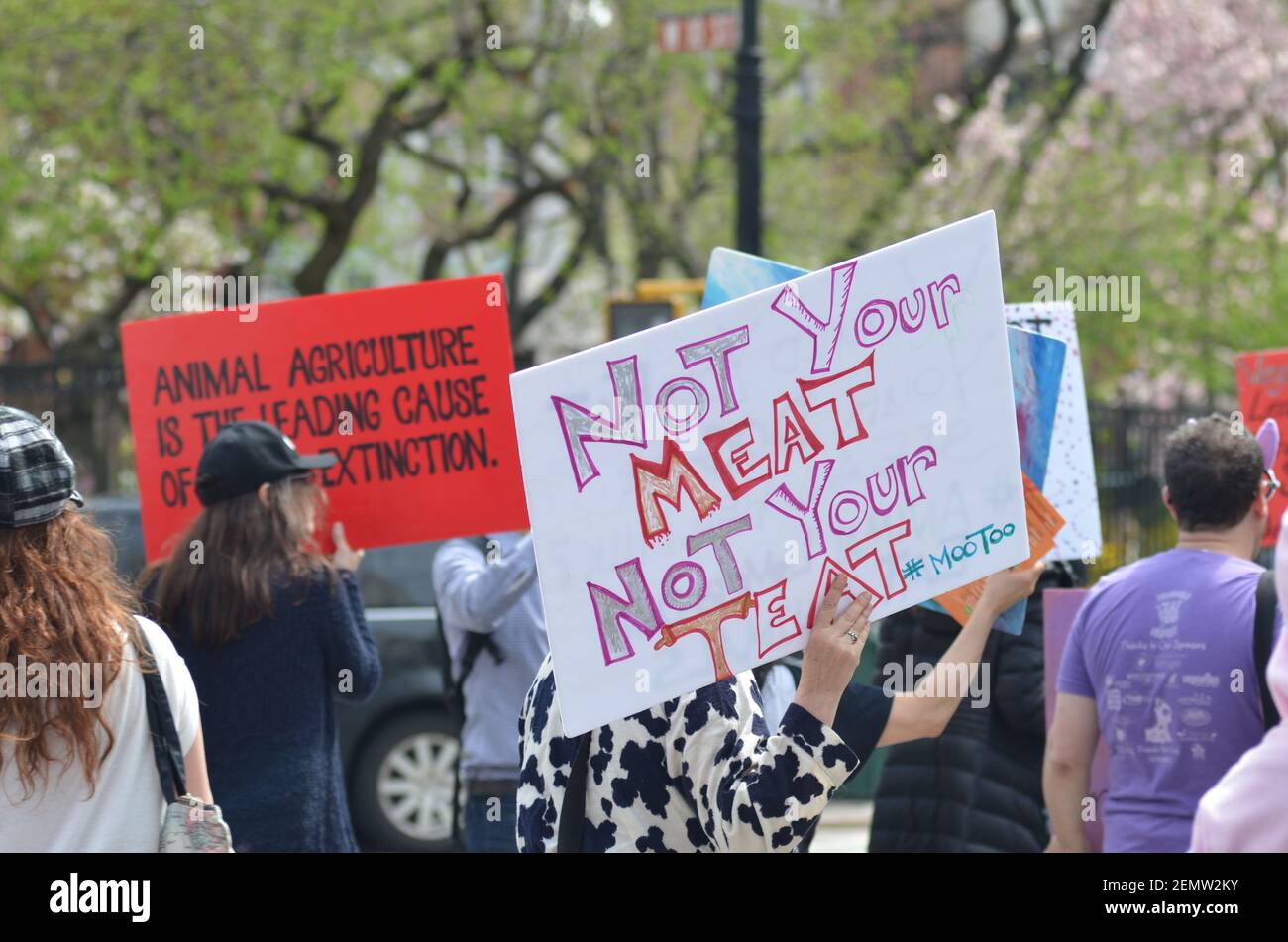 People seen holding placards to encourage others to be vegan during the ...