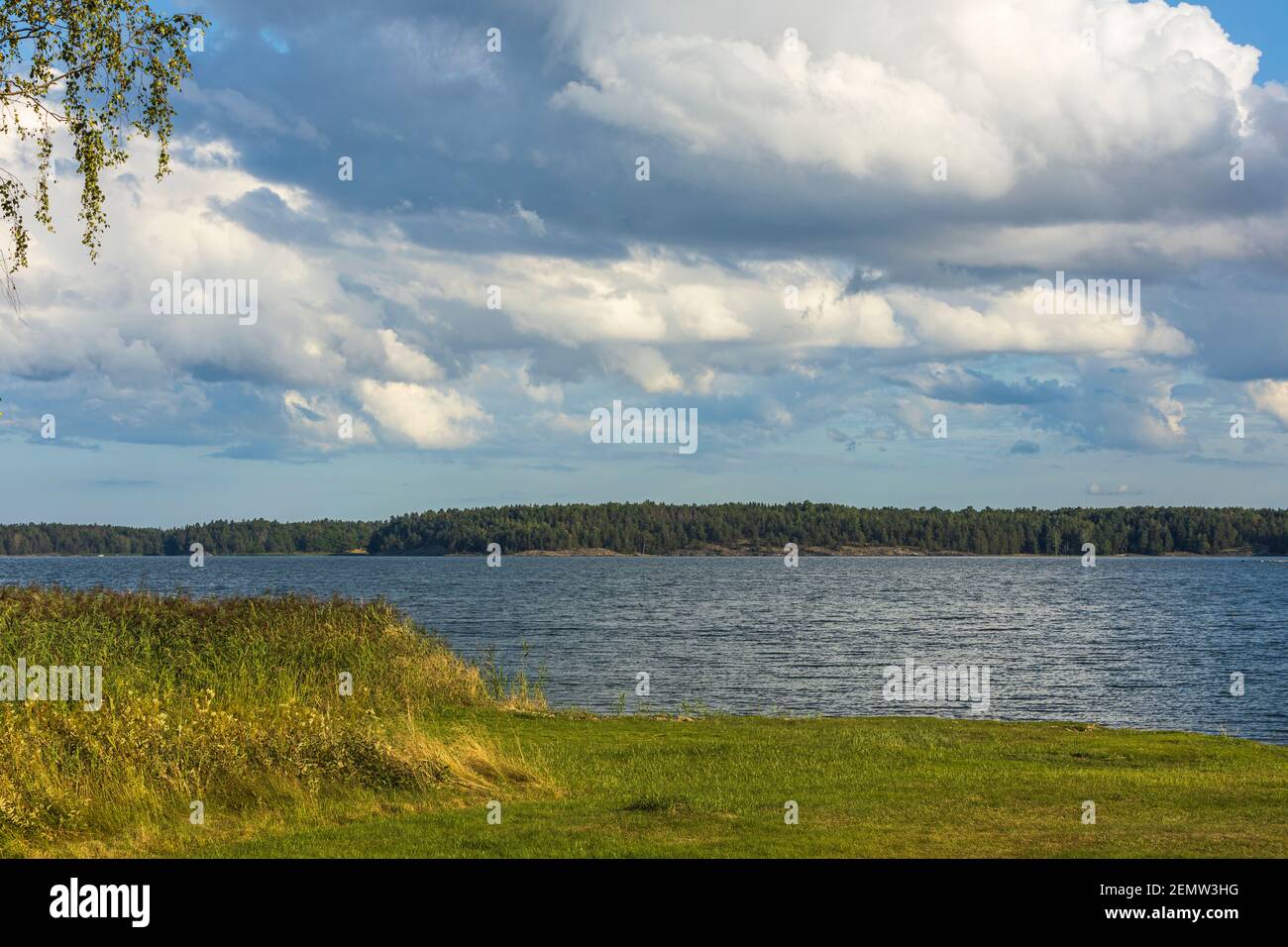 Beautiful Baltic sea view on blue sky with white clouds background ...