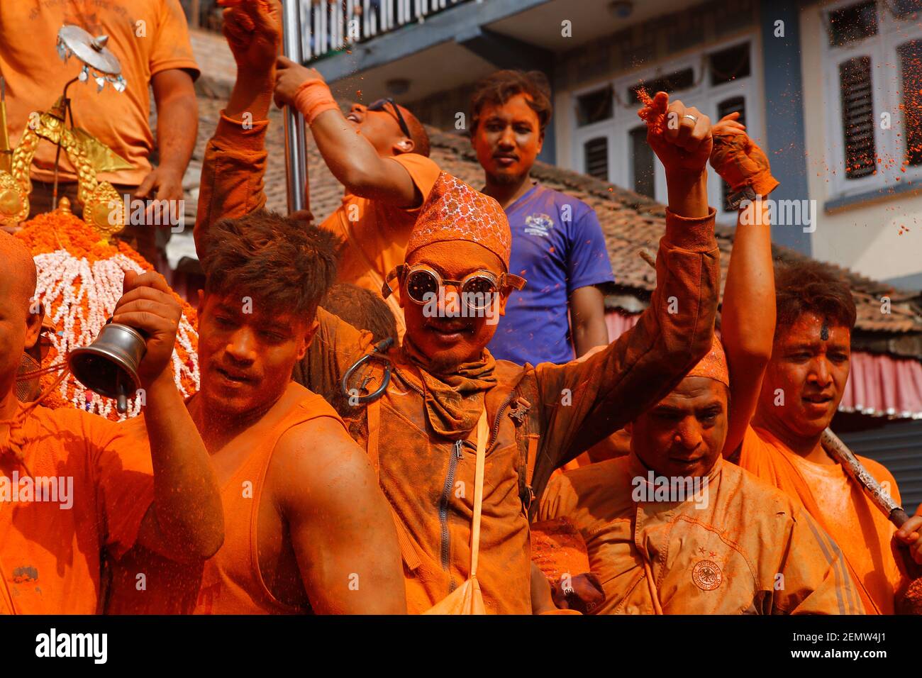 Devotees smeared in vermillion powder seen participating during the ...