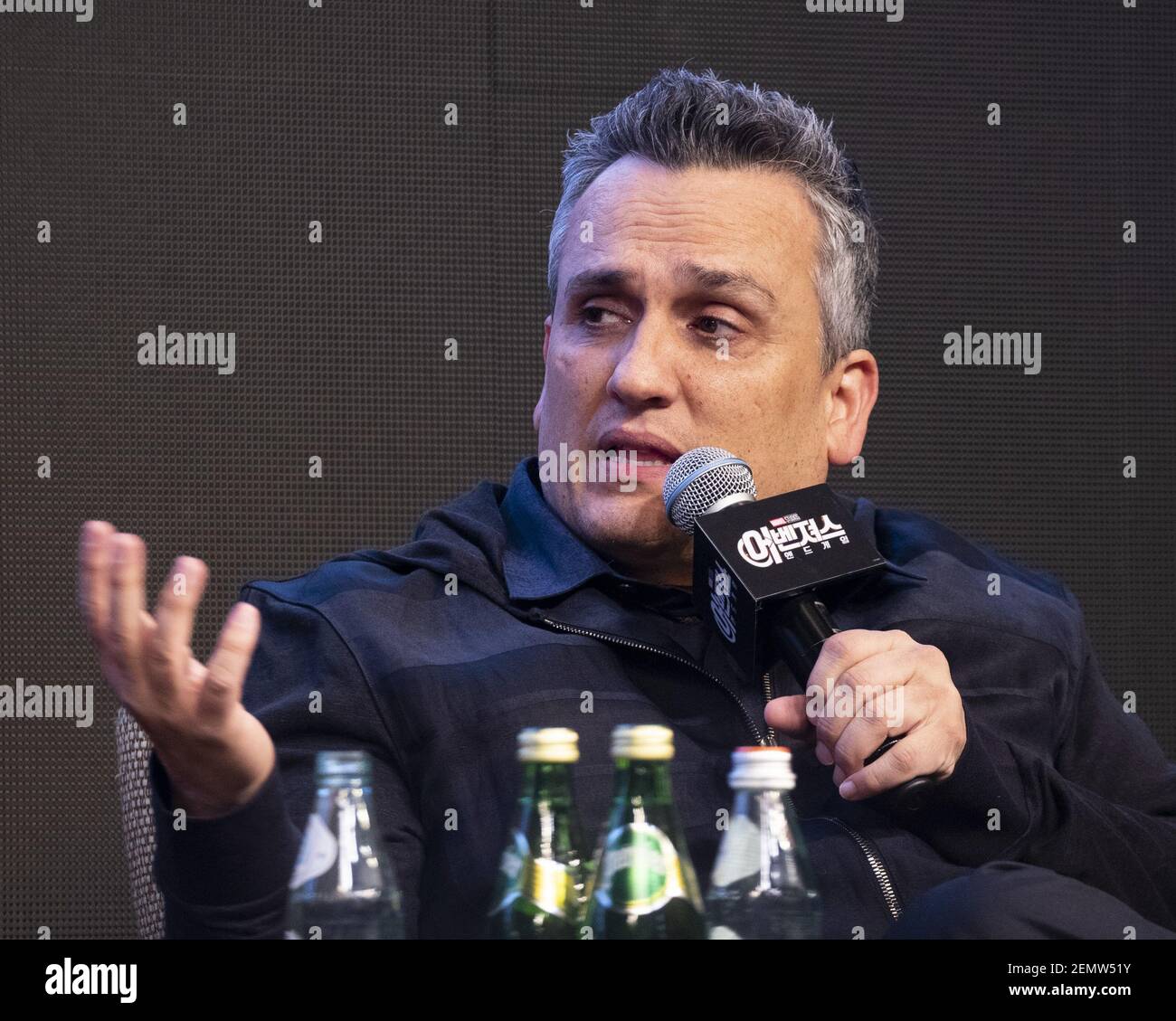 Director Joe Russo attend the film makers press conference for Marvel ...