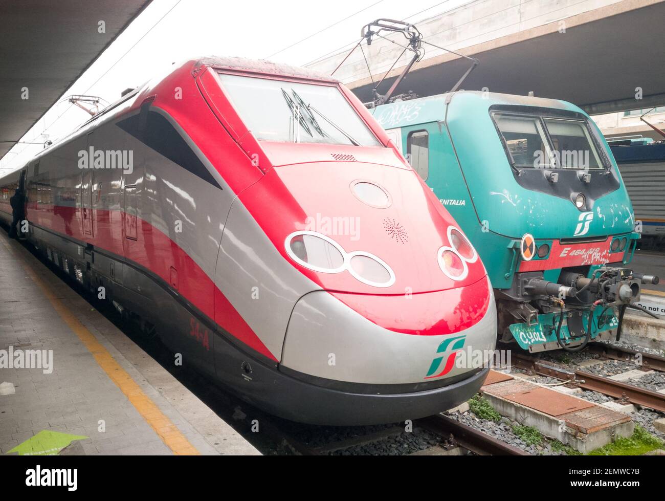FLORENCE, ITALY - FEBRUARY 16 2021: High speed Frecciarossa train ready ...