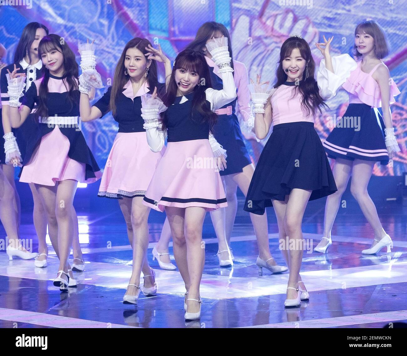 South Korean K-Pop girl group IZ*ONE, performs on the stage during a ...
