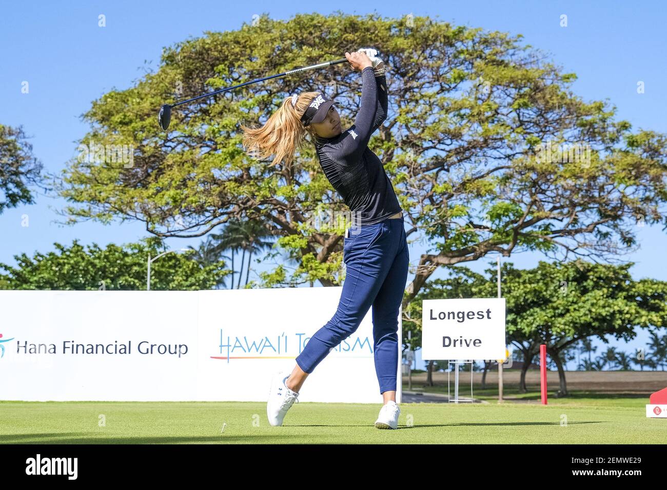 April 16, 2019 - Alison Lee hits her tee shot on the 9th hole during ...