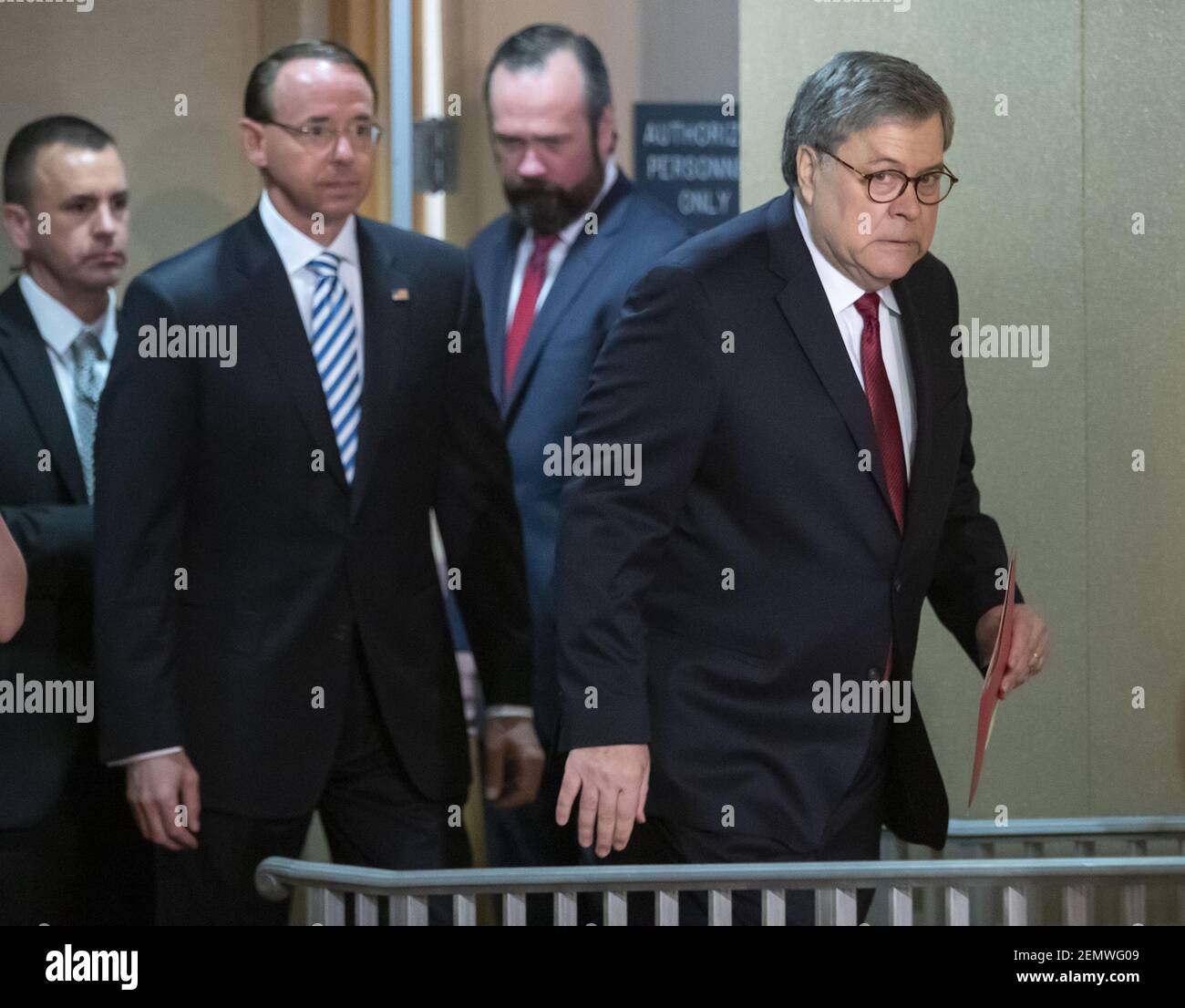 US Attorney General William Barr (R) and Deputy Attorney General Rod ...