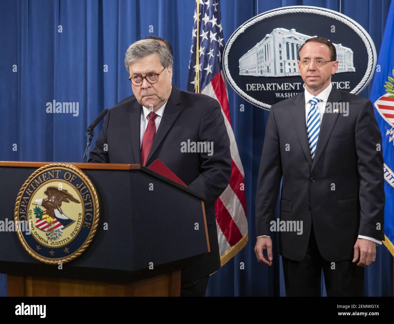 US Attorney General William Barr (L) and Deputy Attorney General Rod ...