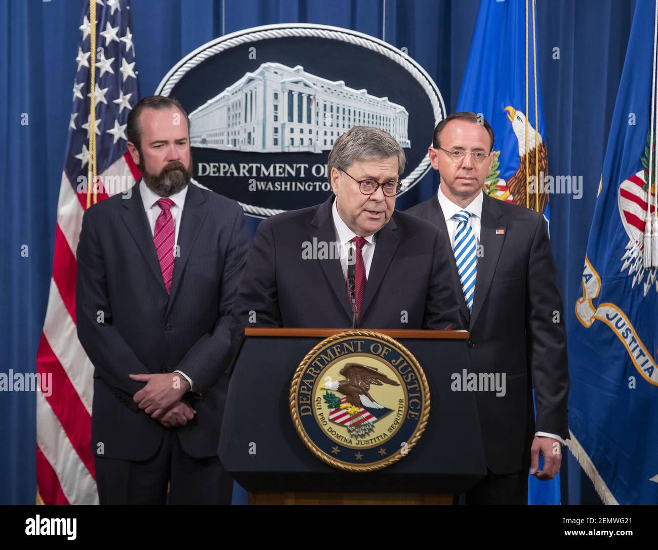 US Attorney General William Barr (C), Acting Principal Associate Deputy ...