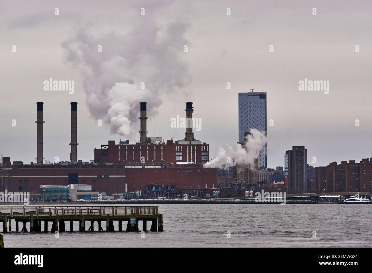 Con Edison plant chimneys on east 14th street, view from Hunter's Point ...