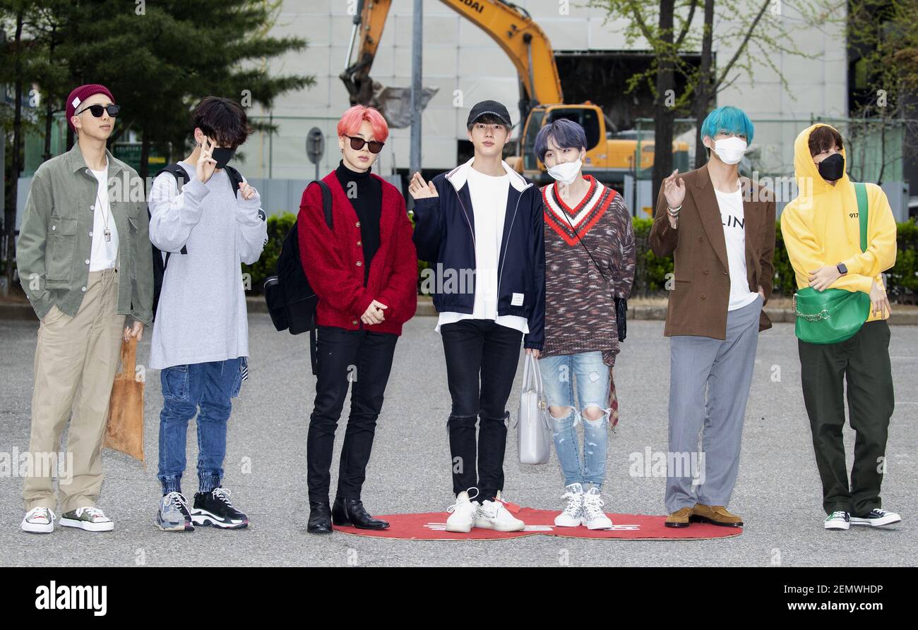 South Korean K-Pop boys band BTS (Bangtan Boys), arrived photocall for ...
