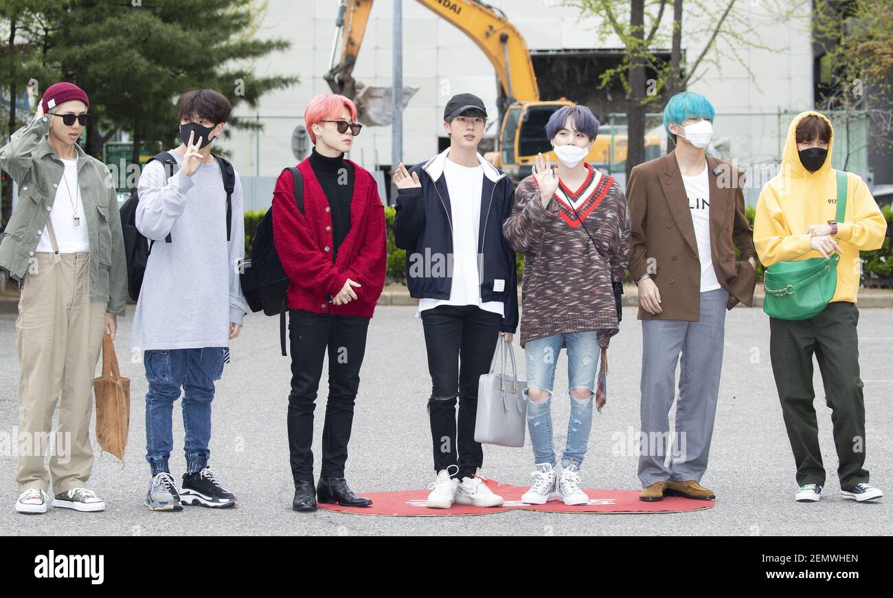 South Korean K-Pop boys band BTS (Bangtan Boys), arrived photocall for ...
