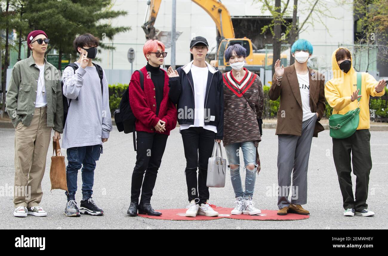 South Korean K-Pop boys band BTS (Bangtan Boys), arrived photocall for ...