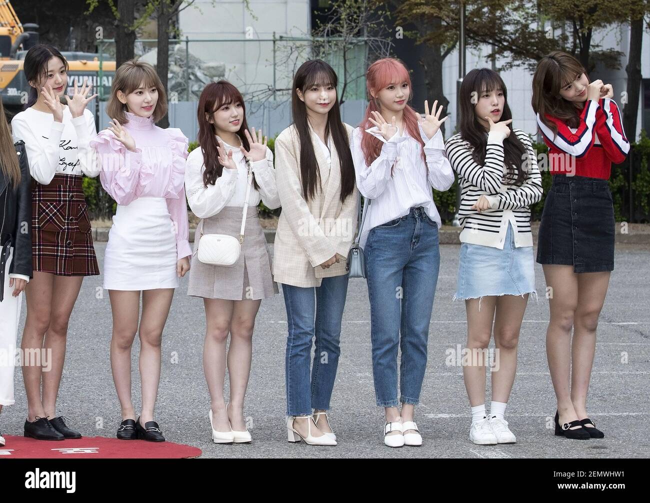 South Korean-Japanese K-Pop girl group IZ*ONE, arrived KBS studio ...