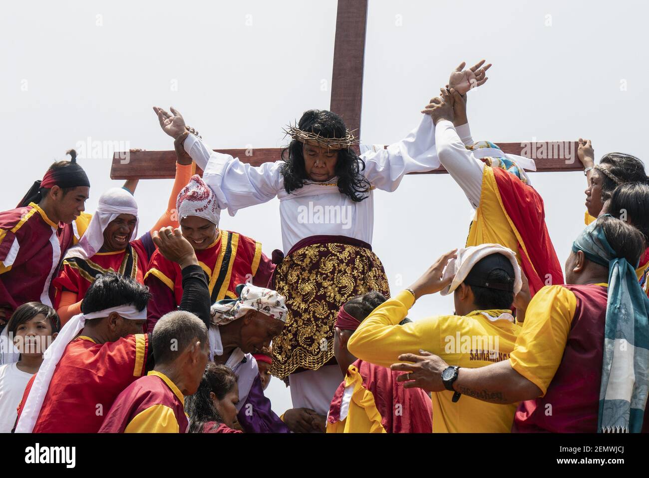 Tomas Vincent Mondragon, a male devotee, is nailed to a wooden cross ...