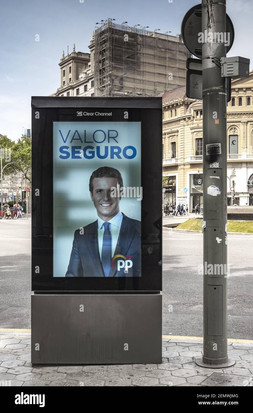 The electoral poster of Pablo Casado leader of the Popular Party is ...