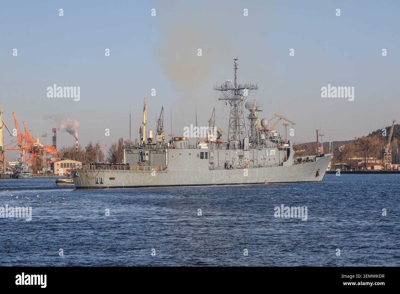 Gdynia, Poland 19th. April 2019 Polish Oliver Hazard Perry-class guided ...