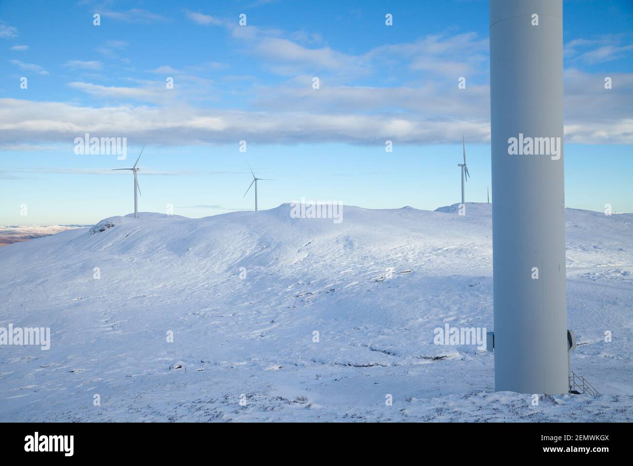 Millennium Wind Farm on a snowy Meall Dubh, Northwest Highlands ...