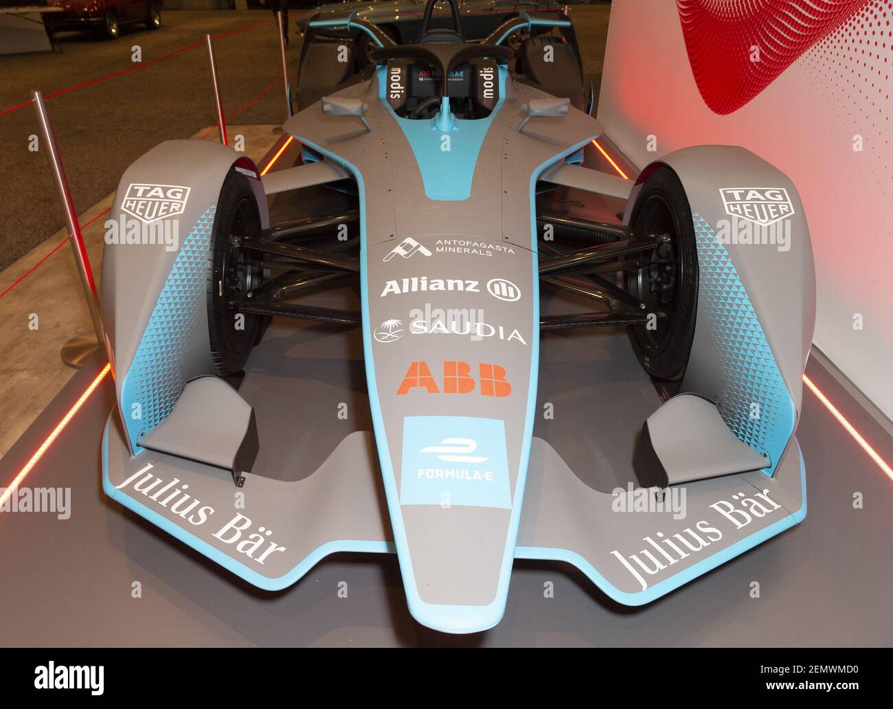 Formula E racing car for Julius Bar on display at electrical vehicles ...