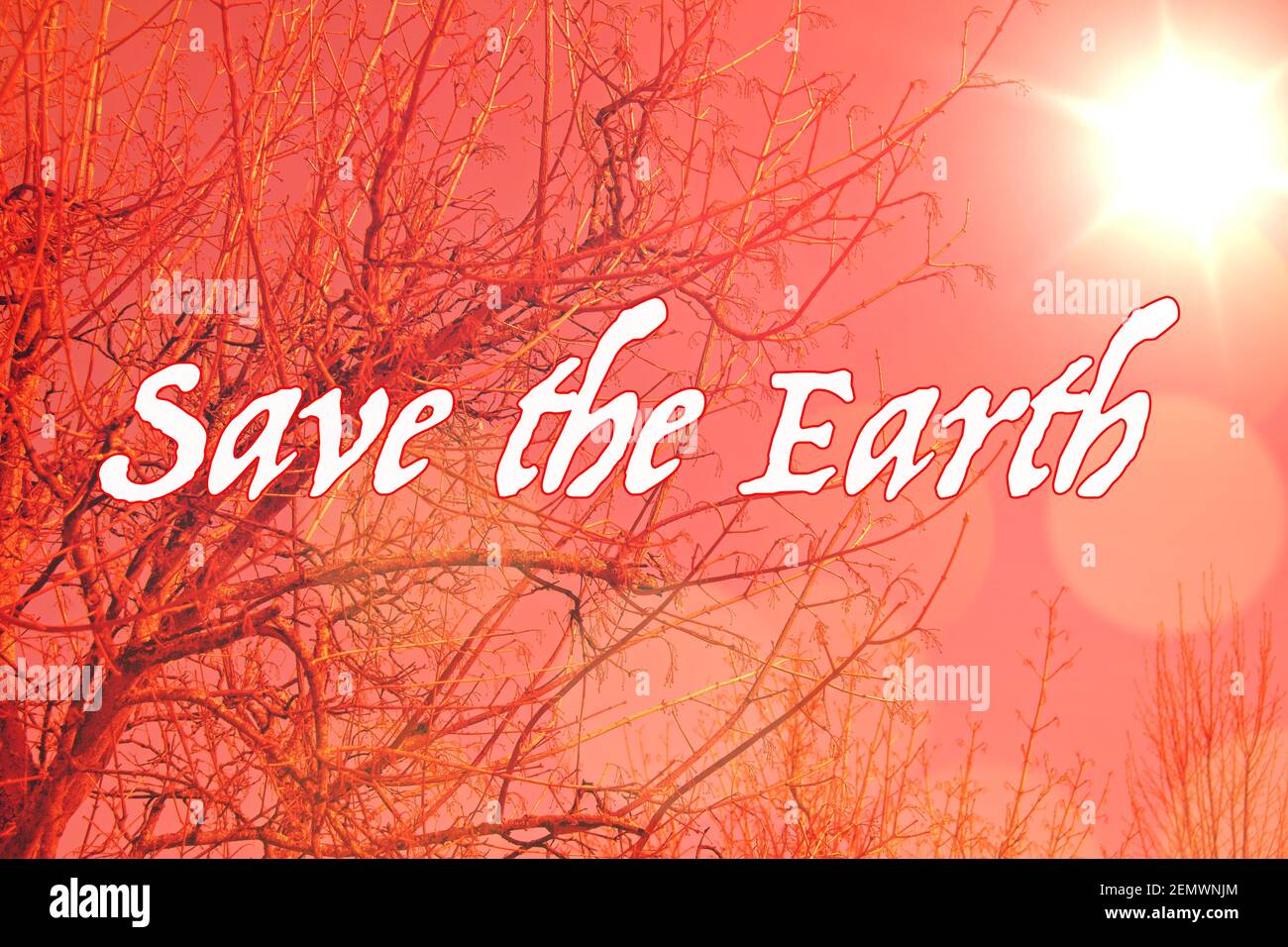 Sun with the text “save the Earth” concept of global warming Stock ...