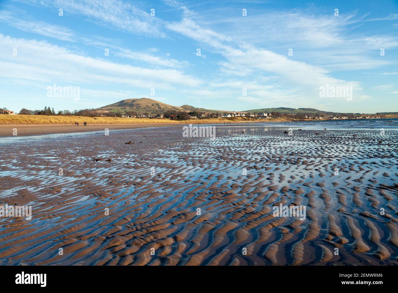 Ripples in the sand on Leven beach along the Fife Coastal Path with ...