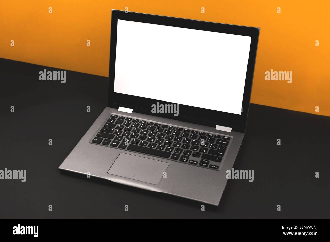 Minimal workspace and laptop mockup concept on a flat lay background ...