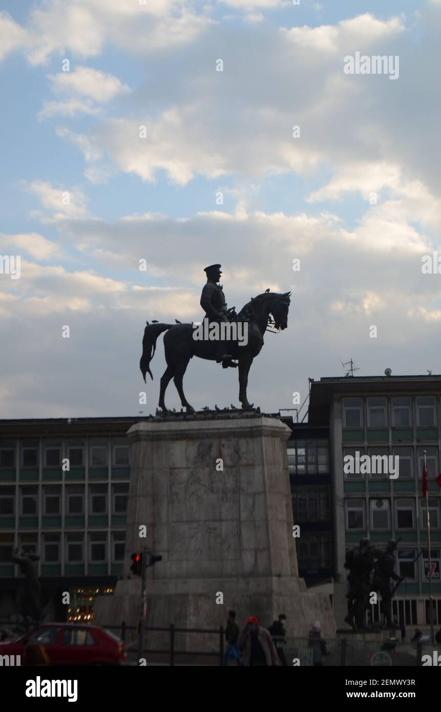 Ankara, Turkey - 2021: statue of Ataturk in Ulus. (Victory Monument ...