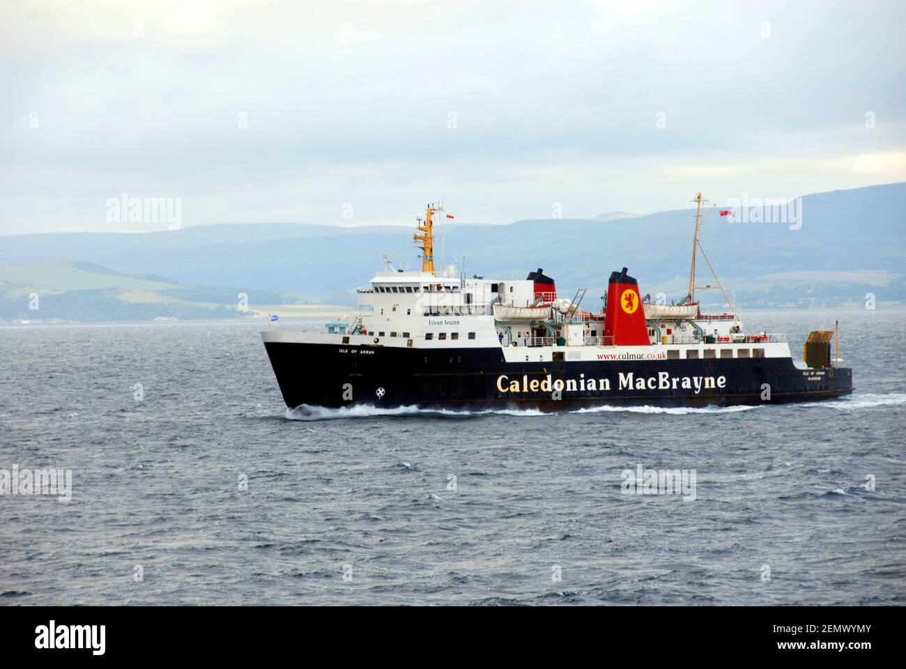 Caledonian MacBrayne ferry MV Isle of Arran off the coast of the Isle ...