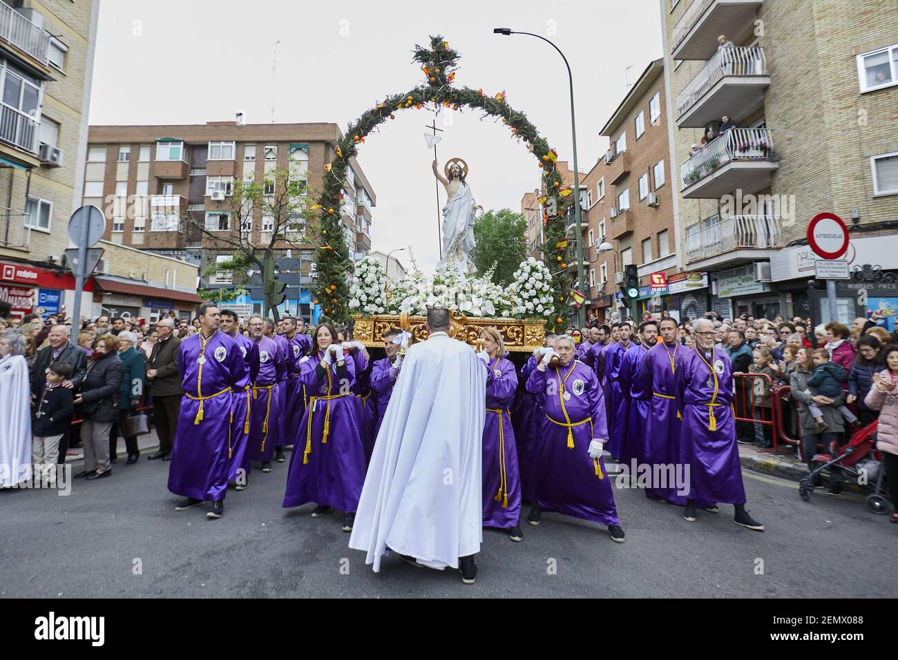 The image of Resurrected Christ seen crossing a rosemary arch decorated ...