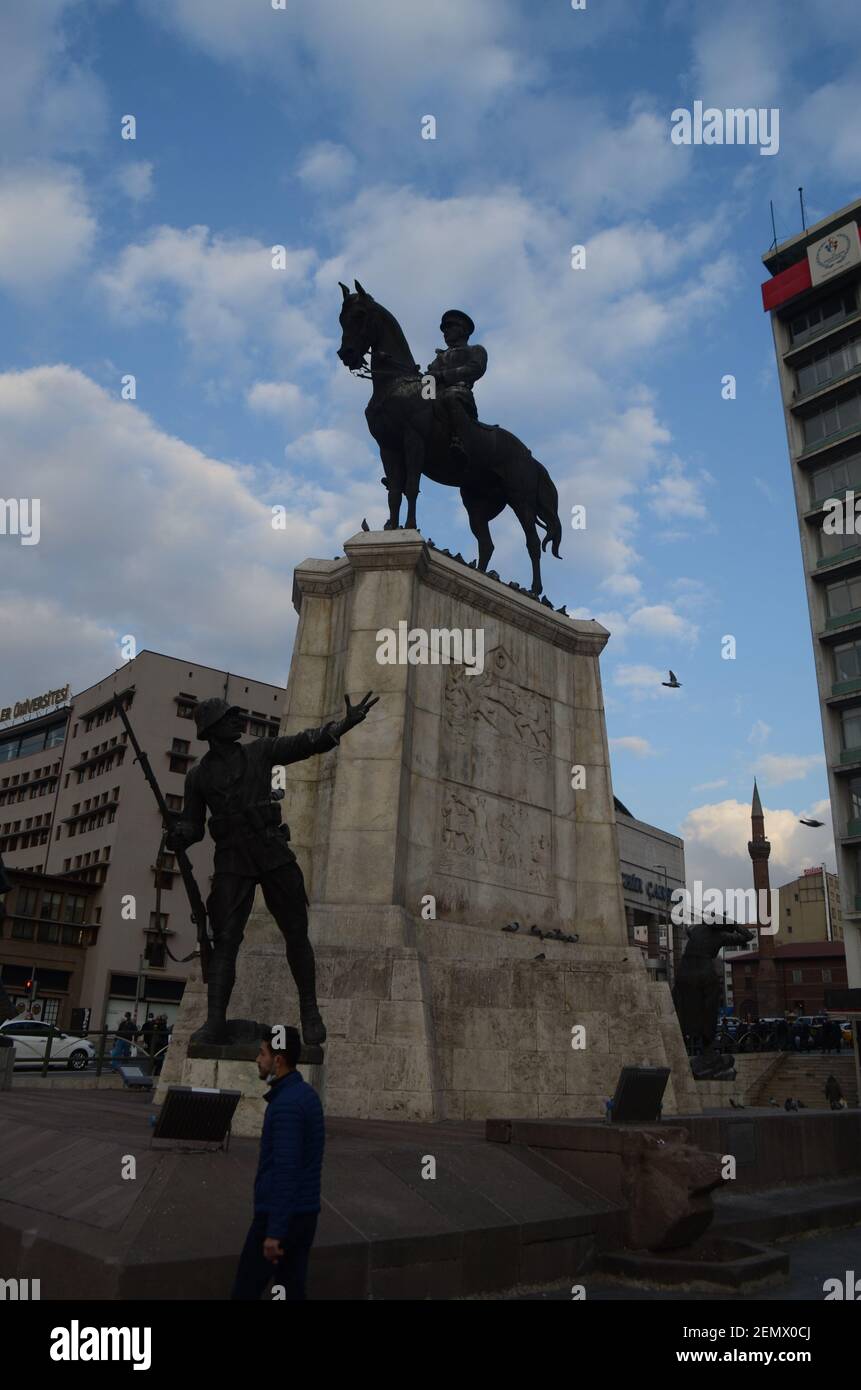 Ankara, Turkey - 2021: statue of Ataturk in Ulus. (Victory Monument ...