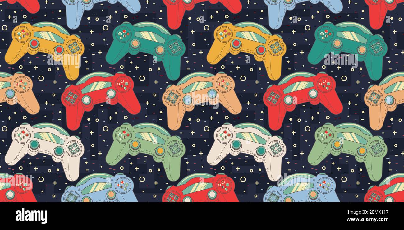 Vector Seamless Retro pattern with joysticks. Video game controller ...