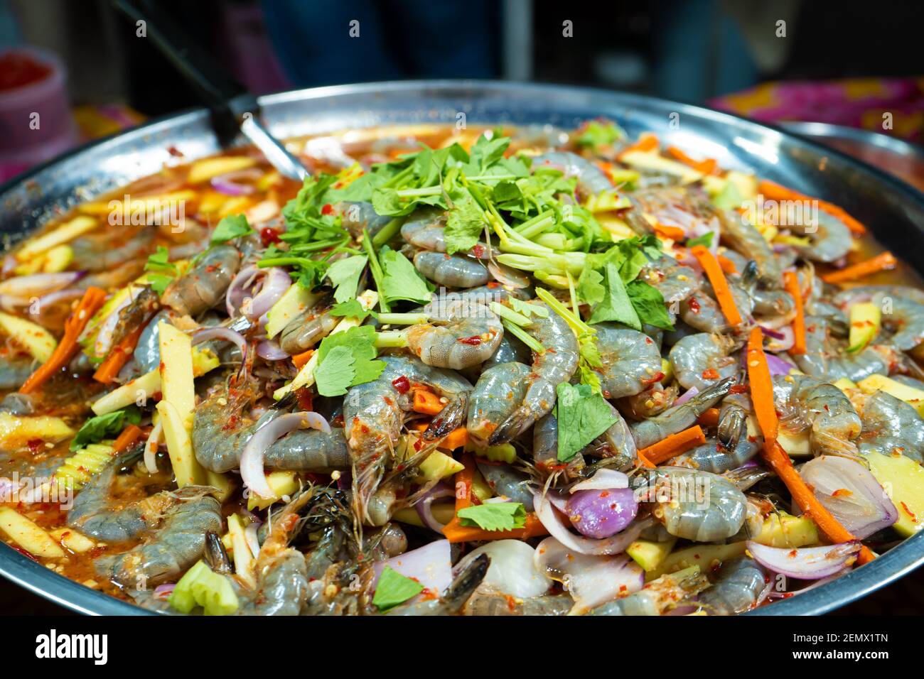 Street food market in Asia. Food counters Stock Photo - Alamy
