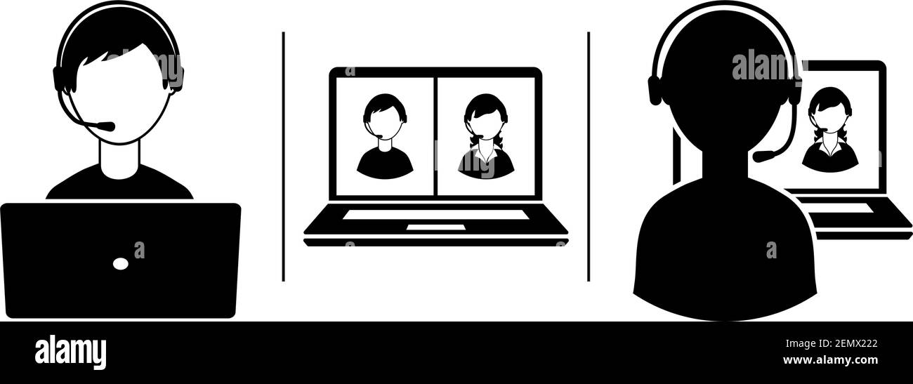 Teleworking remote video conference icon. Online communication, remote ...