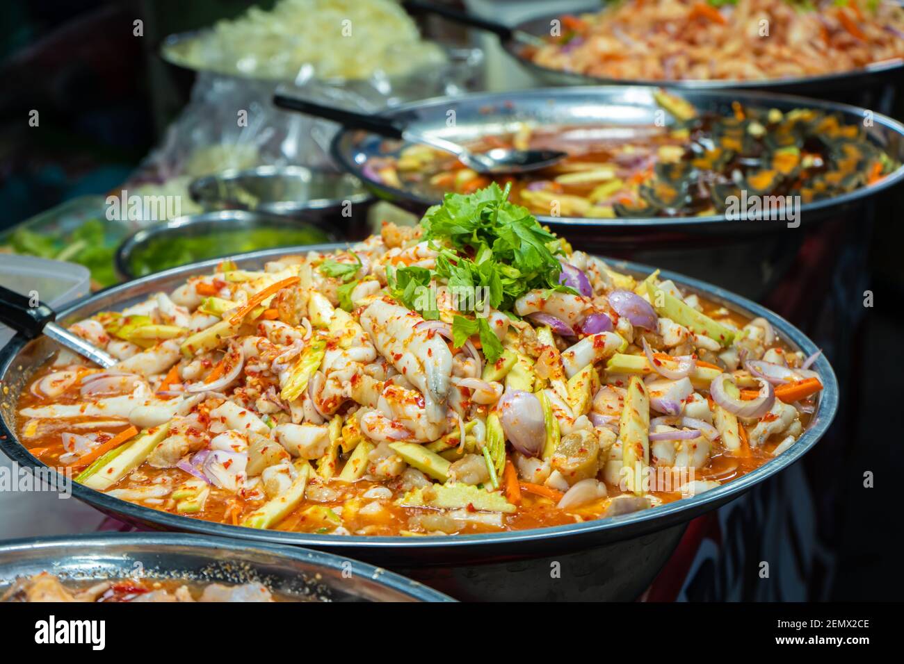 Street food market in Asia. Food counters Stock Photo - Alamy