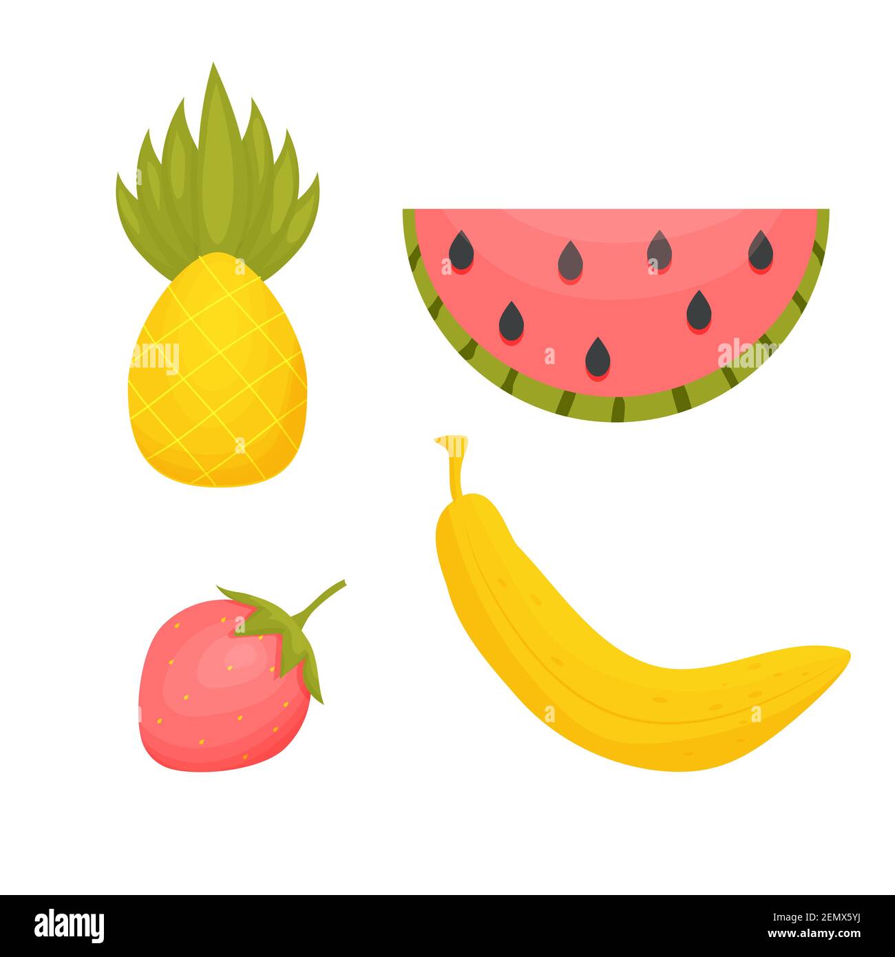 Stylish, cute set of summer fruits watermelon, strawberry, banana ...