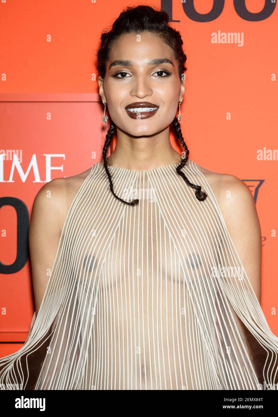 MANHATTAN, NEW YORK CITY, NEW YORK, USA - APRIL 23: Actress Indya Moore wearing Iris Van Herpen ...