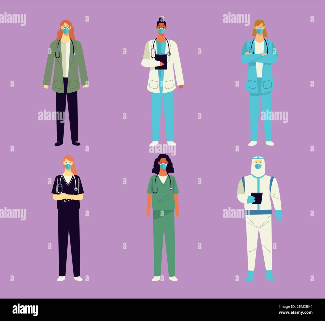 group of six doctors medical staff characters vector illustration ...
